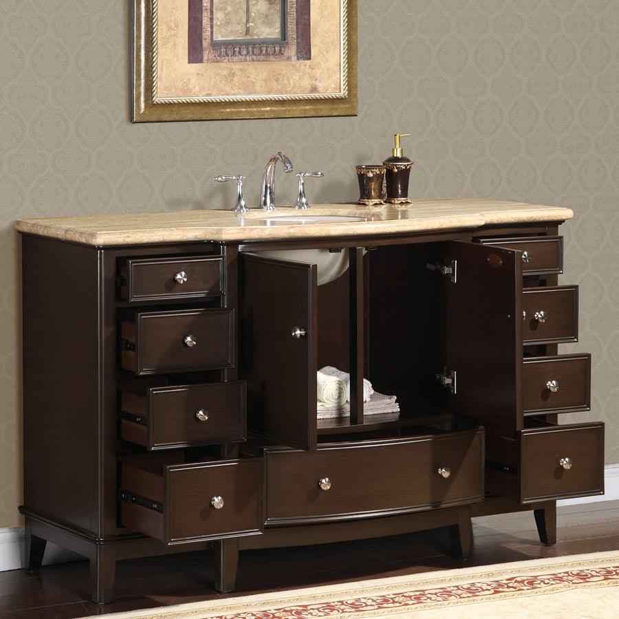 Transitional 60" Walnut Travertine Vanity | The Bath Vanities