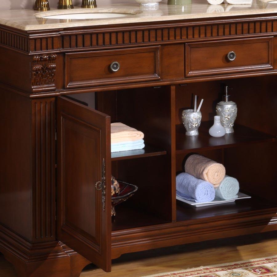 Traditional 67" Cherry Vanity - Travertine Top, Double Sink – The Bath ...