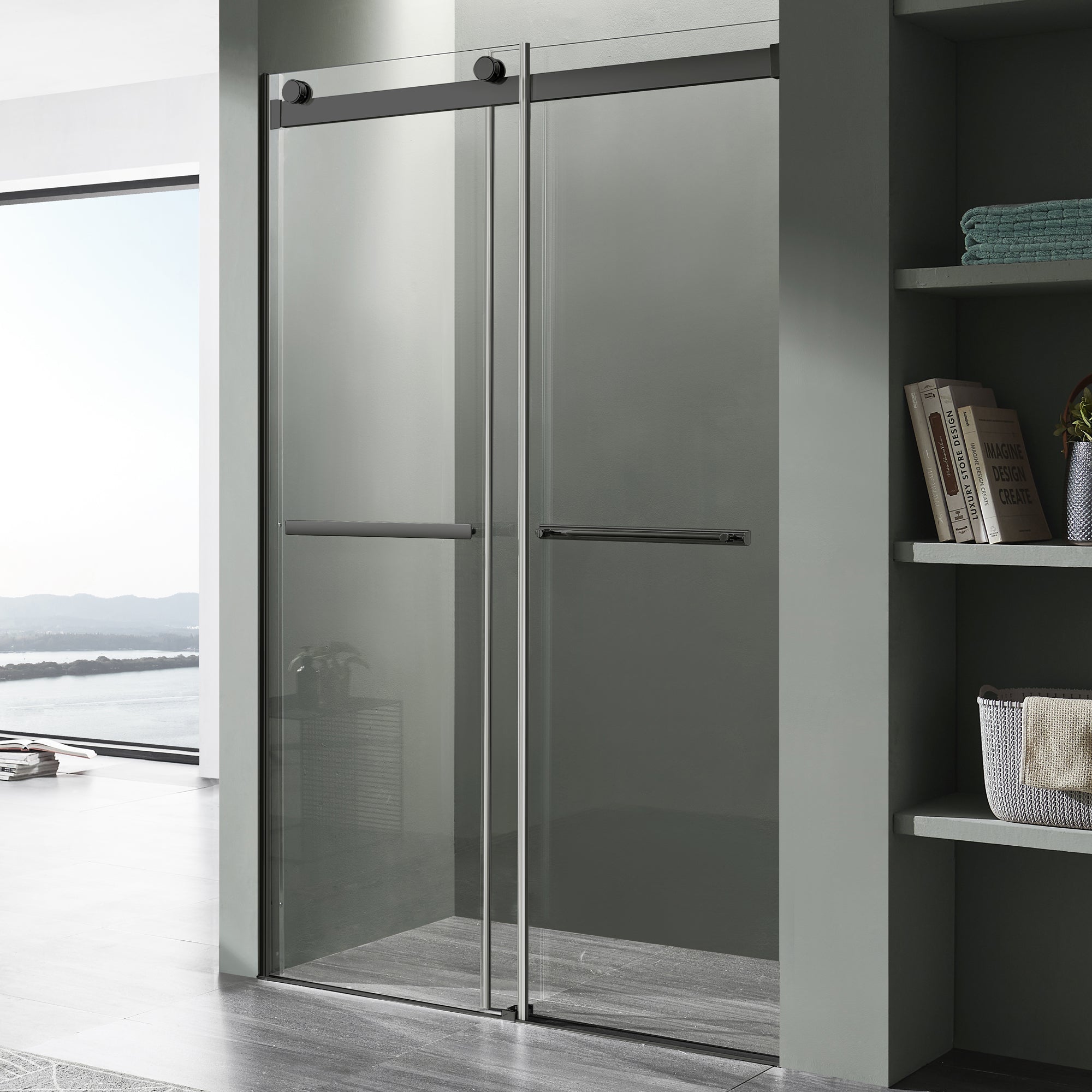 Kahn Series 60 in. x 76 in. Frameless Sliding Shower Door with Horizon ...